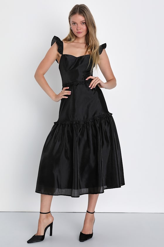 Black Tiered Dress - Ruffled Midi Dress - Sleeveless Dress - Lulus