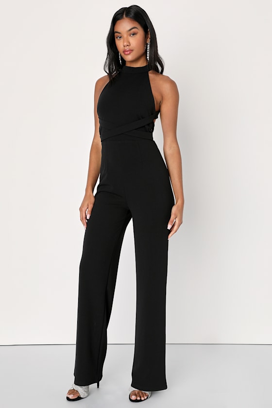 Chic Black Jumpsuit - Backless Jumpsuit - Halter Neck Jumpsuit - Lulus