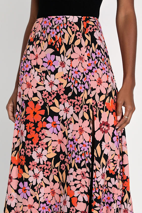 Black Floral Skirt - Floral Print Midi Skirt - Cute Midi Skirt - Lulus