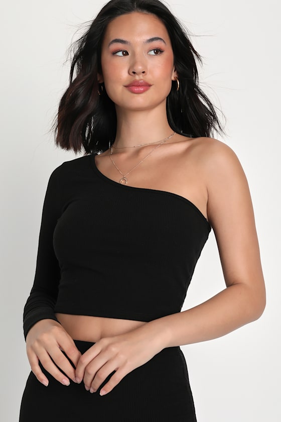 Black Ribbed Dress - Two-Piece Dress - One-Shoulder Midi Dress - Lulus