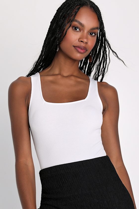 White Ribbed Bodysuit - Square Neck Bodysuit - Bodysuit - Lulus