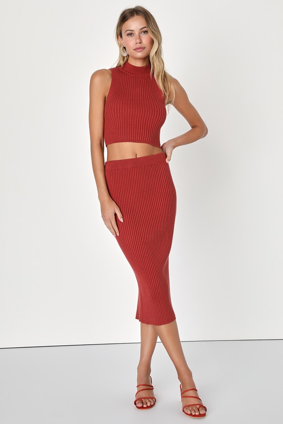 Rust Red Dress Ribbed Sweater Dress Two Piece Sweater Dress Lulus