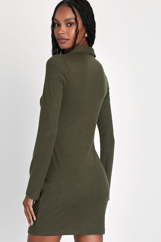 Olive Green Mini Dress - Long Sleeve Dress - Bodycon Mini Dress - Lulus