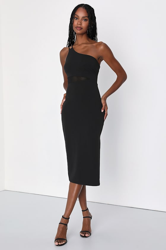 Black Midi Dress - One-Shoulder Dress - Cutout Midi Dress - Lulus