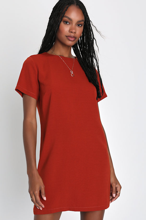 Chic Orange Dress - Shift Dress - Short Sleeve Dress - Lulus