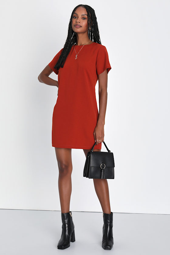 Chic Orange Dress - Shift Dress - Short Sleeve Dress - Lulus