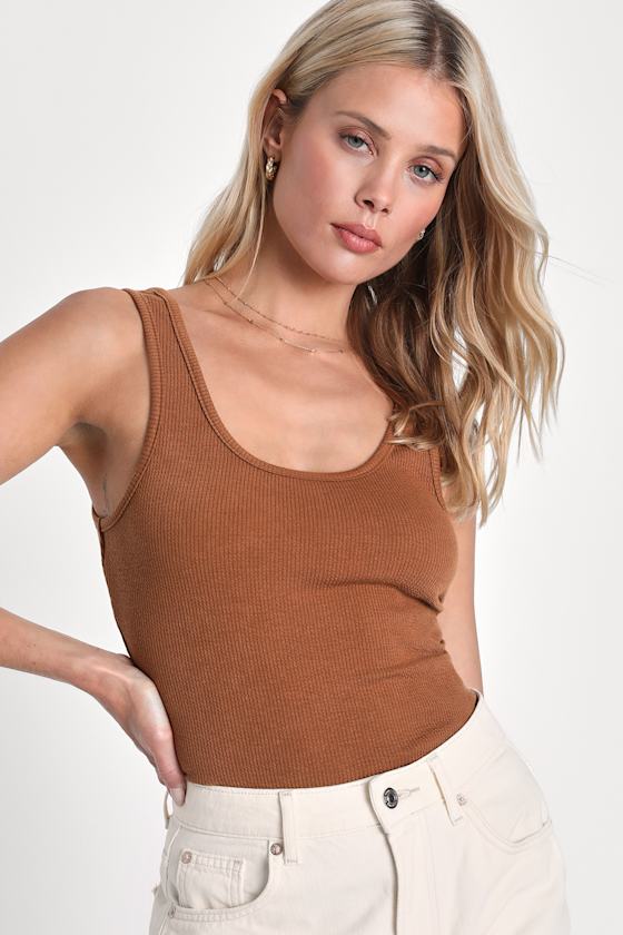 Light Brown Tank Top - Scoop Neck Tank Top - Ribbed Tank Top - Lulus