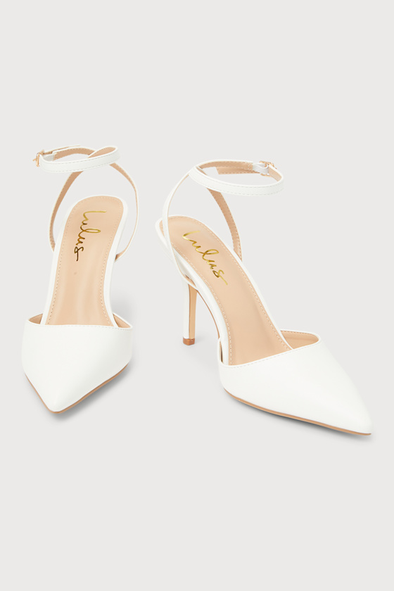 Chic White Stiletto Heels - Ankle Strap Heels - Pointed-Toe Pumps - Lulus