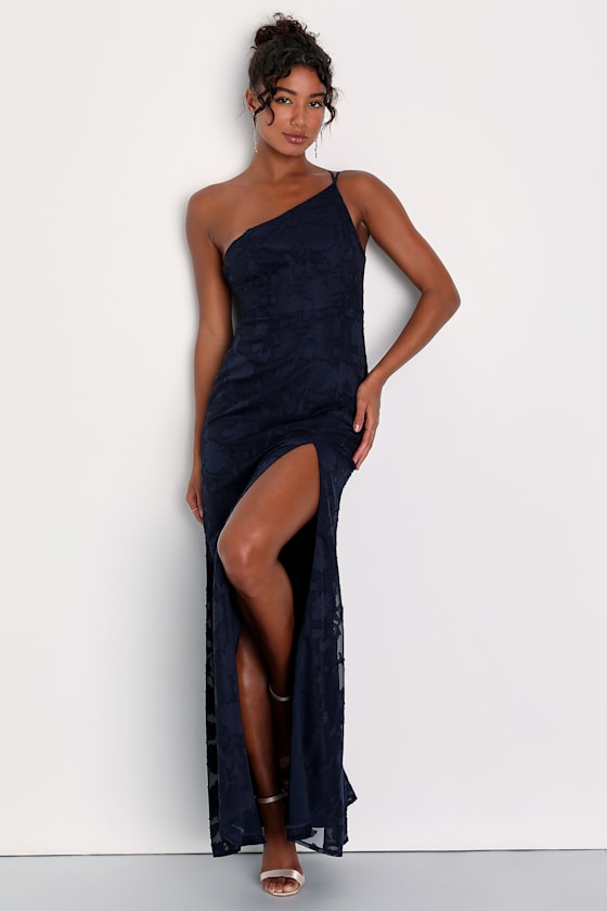 Navy Blue Maxi Dress - Burnout Floral Dress - One-Shoulder Dress - Lulus