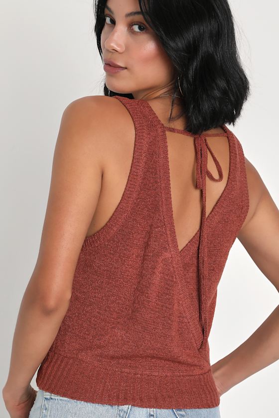 Rust Red Knit Tank Top - Surplice Tank Top - Tie-Back Tank Top - Lulus