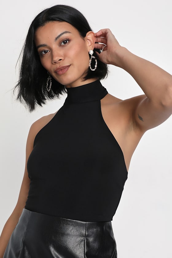 Black High Neck Top - Backless Bodysuit - Halter Bodysuit - Lulus