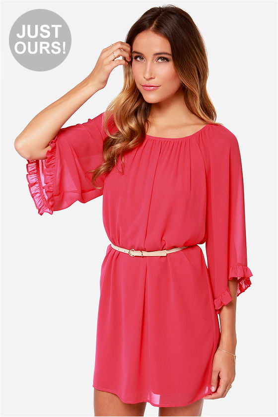 Cute Berry Pink Dress - Shift Dress - Ruffle Dress - $40.00 - Lulus