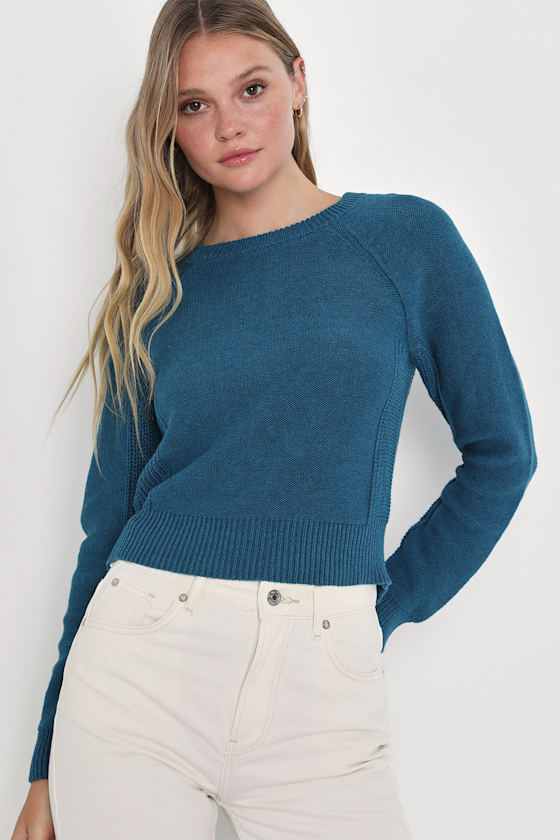 Teal Blue Long Sleeve Sweater - Pullover Sweater - Simple Sweater - Lulus