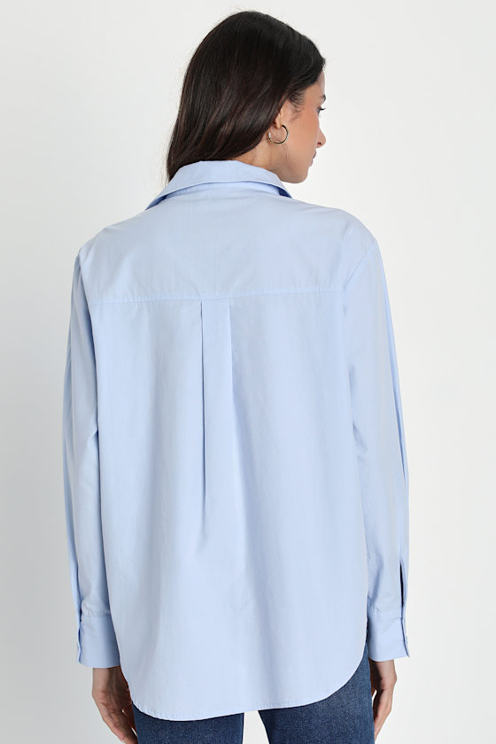 Light Blue Collared Top - Button-Up Top - Button-Down Top - Lulus