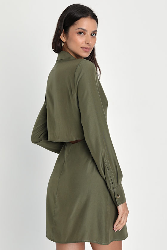 Olive Green Mini Dress - Green Button-Up Dress - Collared Dress - Lulus