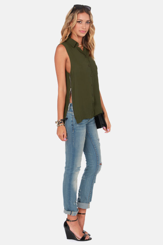 Cute Army Green Top - Tunic Top - Sleeveless Top - $39.00 - Lulus