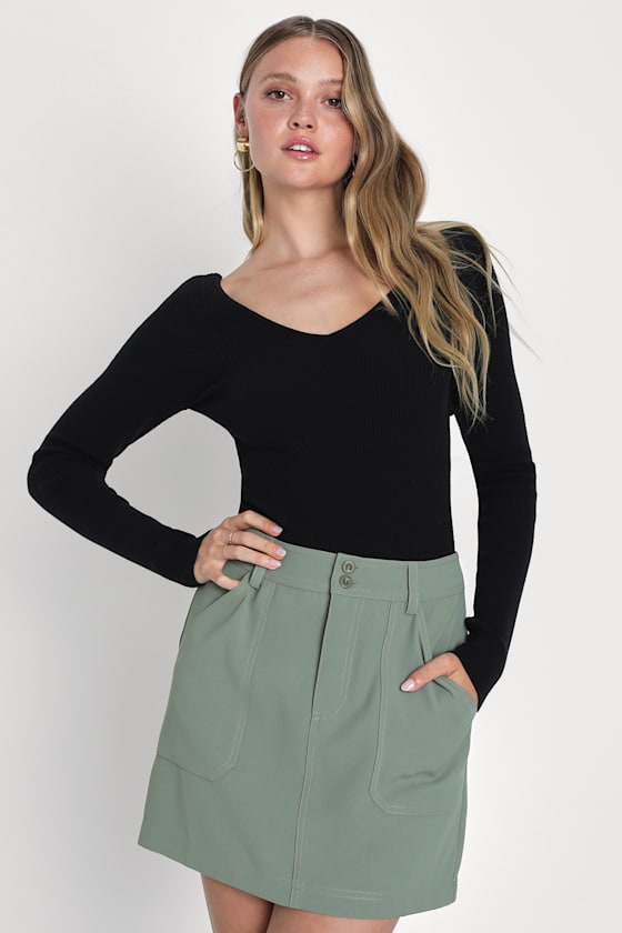 Black Ribbed Bodysuit - V-Neck Bodysuit - Side-Button Bodysuit - Lulus