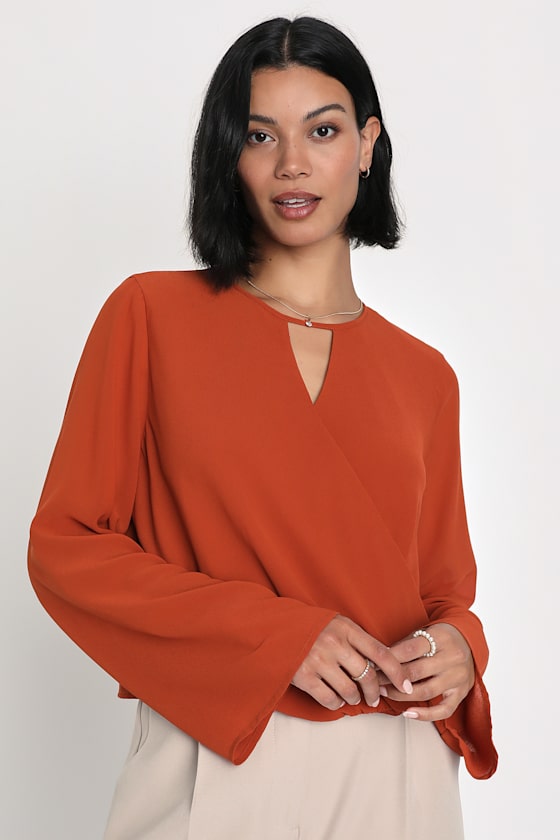 Rust Orange Top - Chiffon Bell Sleeve Top - Blouse Top - Chic Top - Lulus