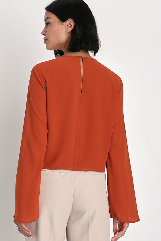 Rust Orange Top - Chiffon Bell Sleeve Top - Blouse Top - Chic Top - Lulus