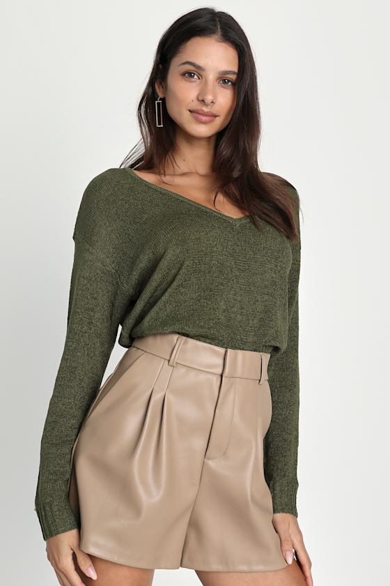 Olive Green Sweater - Long Sleeve Sweater Top - Pullover Sweater - Lulus