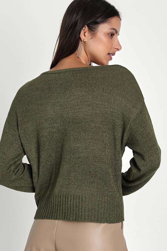 Olive Green Sweater - Long Sleeve Sweater Top - Pullover Sweater - Lulus