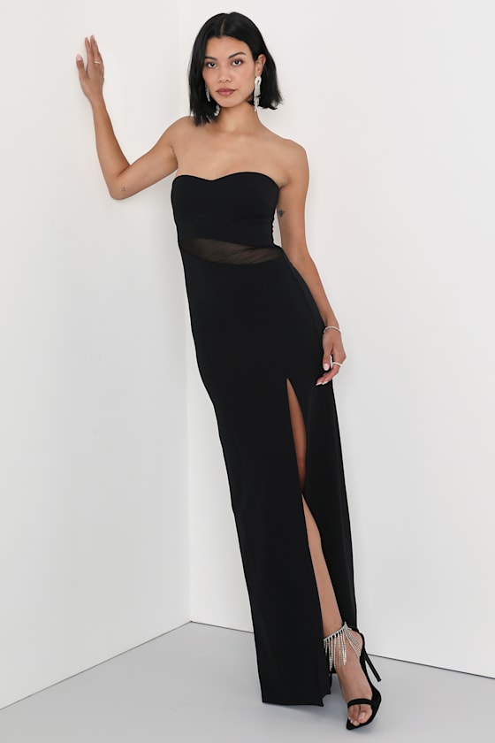 Sultry Black Dress - Strapless Maxi Dress - Mesh Cutout Dress - Lulus