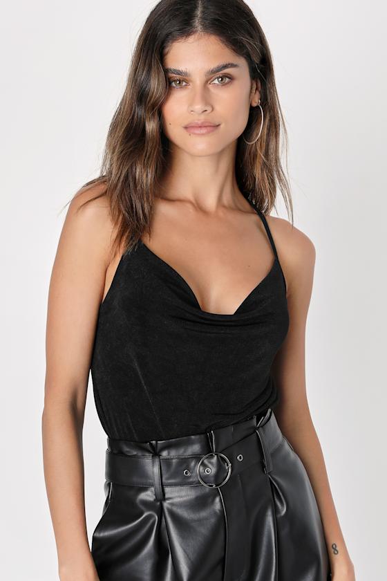 Sexy Black Top - Black Cowl Neck Top - Slinky Knit Top - Lulus
