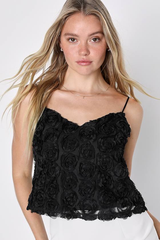 Black 3D Rosette Top - 3D Flower Cami Top - Cute Cami Tank Top - Lulus