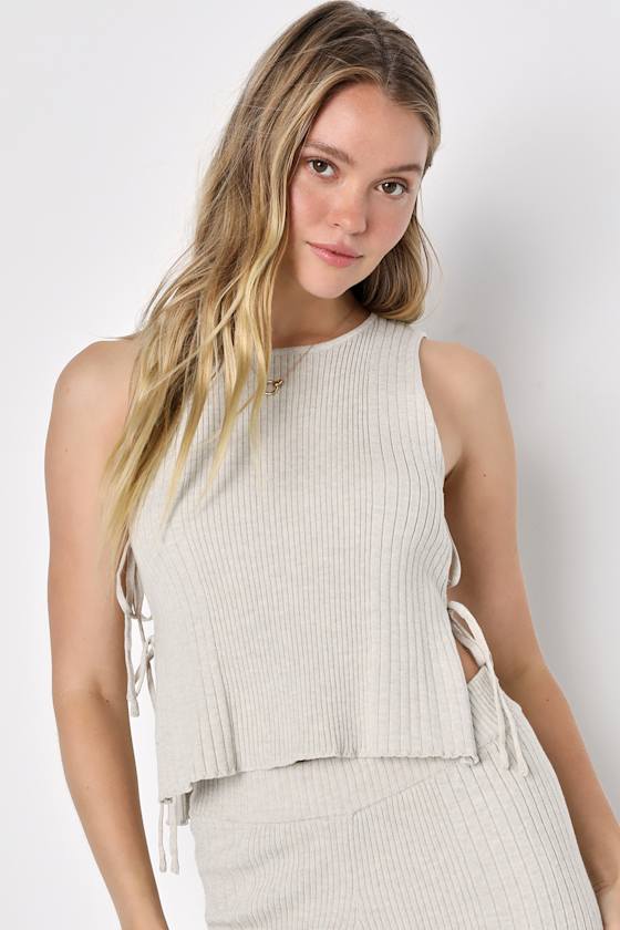Beige Tank Top - Ribbed Tank Top - Tie-Side Tank Top - Lounge Top - Lulus