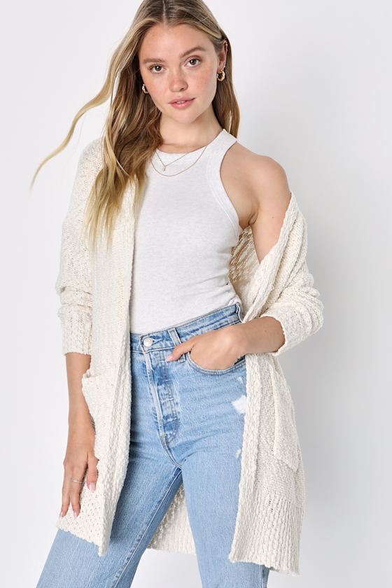Ivory Knit Cardigan - Long Cardigan Sweater - Loose Knit Sweater - Lulus