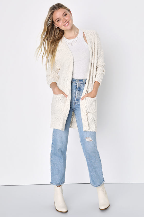 Ivory Knit Cardigan - Long Cardigan Sweater - Loose Knit Sweater - Lulus