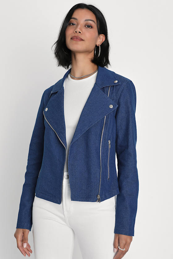 Medium Wash Jacket - Denim Moto Jacket - Medium Wash Moto Jacket - Lulus