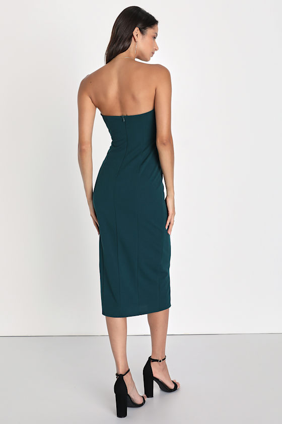 Dark Teal Cocktail Dress - Strapless Midi Dress - Bodycon Dress - Lulus