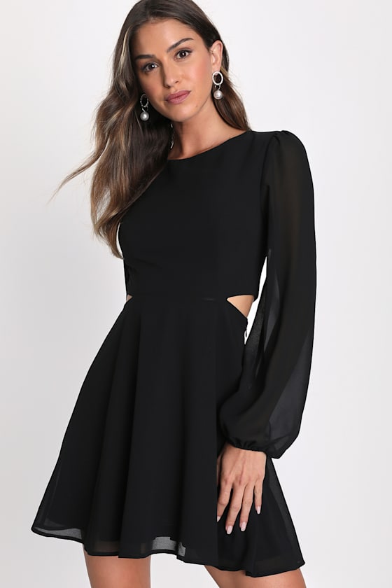 Garden Bliss Black Long Sleeve Cutout Mini Dress - Lulus