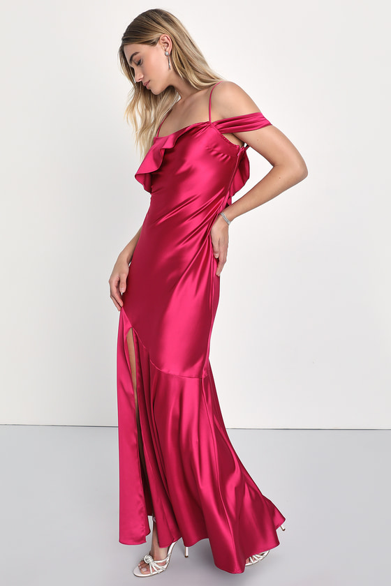 Magenta Maxi Dress Satin Maxi Dress Asymmetrical Maxi Dress Lulus
