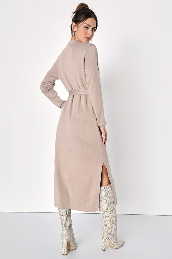 Beige Sweater Dress - Midi Sweater Dress - Button-Up Midi Dress - Lulus