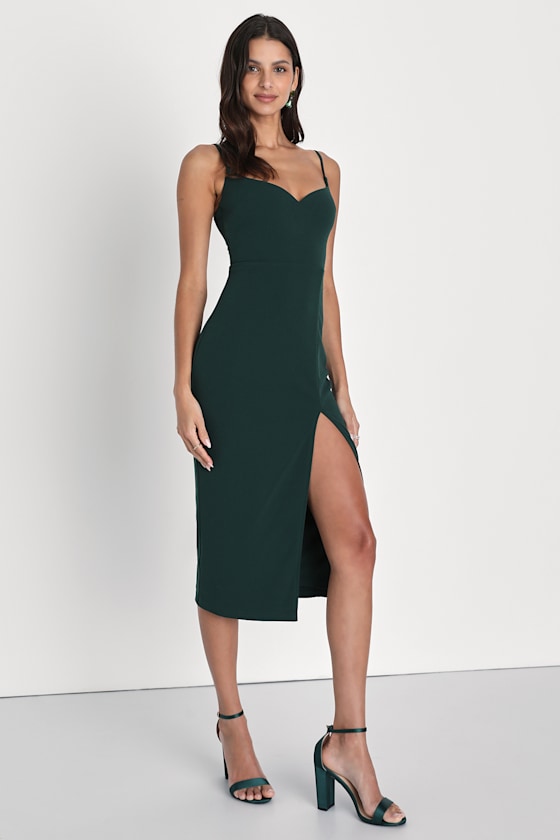 Emerald Green Midi Dress - Green Bodycon Dress - Cocktail Dress - Lulus