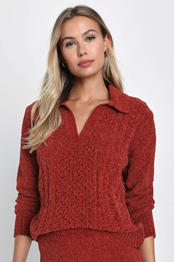 Rust Red Chenille Knit Sweater - Cable Knit Sweater - Sweater Top - Lulus