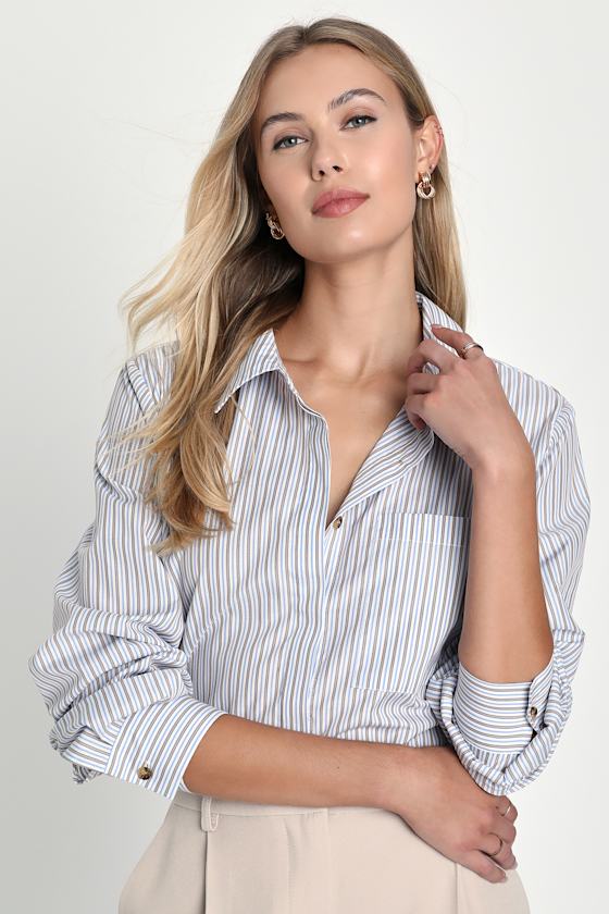Blue Striped Top - Button-Up Top - Striped Button-Down - Top - Lulus