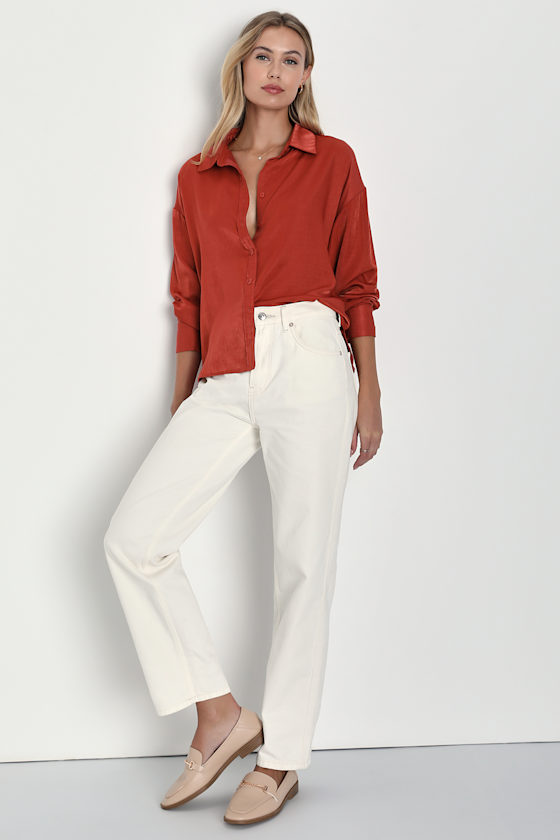 Rust Red Button-Up Top - Long Sleeve Button-up Top - Office Top - Lulus