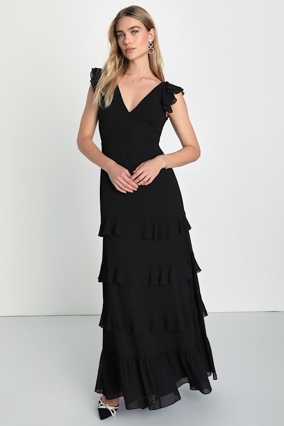 Black Bridesmaid Dress - Ruffled Maxi Dress - Tiered Maxi Dress - Lulus