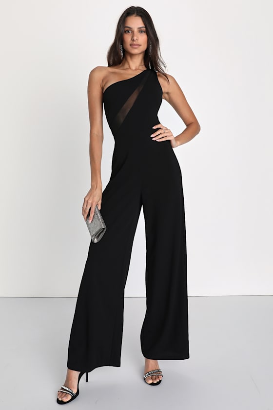 Black One-Shoulder Jumpsuit - Wide Leg Jumpsuit - Chic Jumpsuit - Lulus