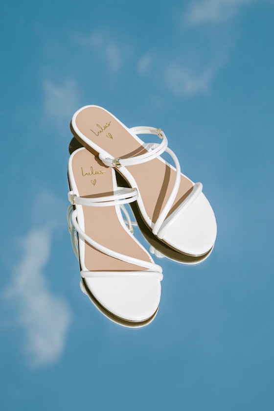 White Slide Sandals - Strappy Slide Sandals - Low Heel Slides - Lulus