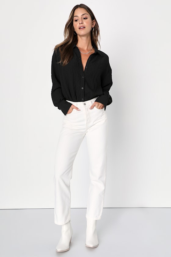 Black Textured Bodysuit - Black Button-Up Bodysuit - Black Top - Lulus
