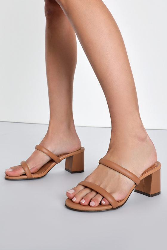 Genuine Leather Slide Sandals - High Heel Sandals - Brown Sandals - Lulus