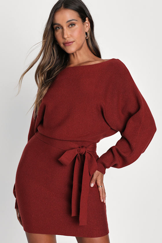 Rust Red Sweater Dress - Dolman Sleeve Dress - Mini Sweater Dress - Lulus