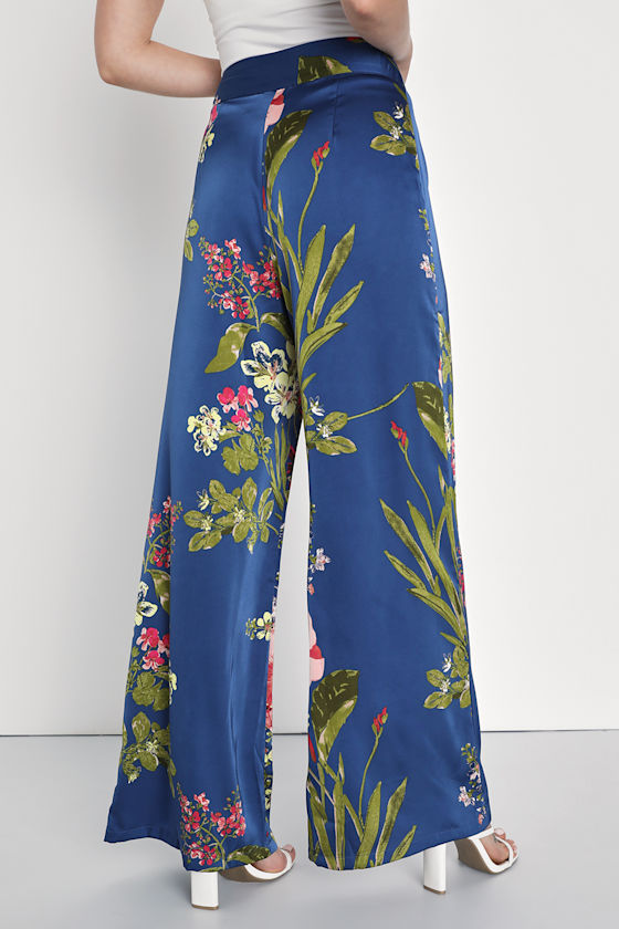 Navy Blue Floral Pants - Floral Print Pants - Wide-Leg Pants - Lulus