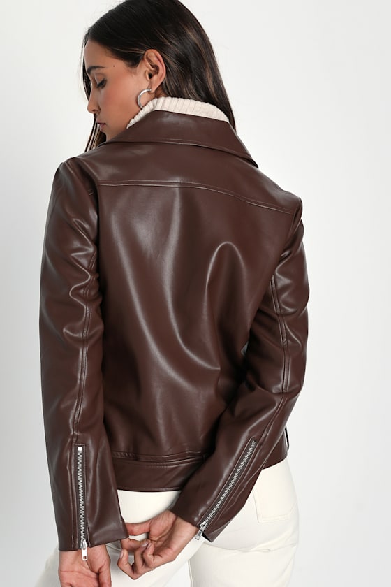 Cute Brown Jacket - Oversized Moto Jacket - Vegan Leather Jacket - Lulus