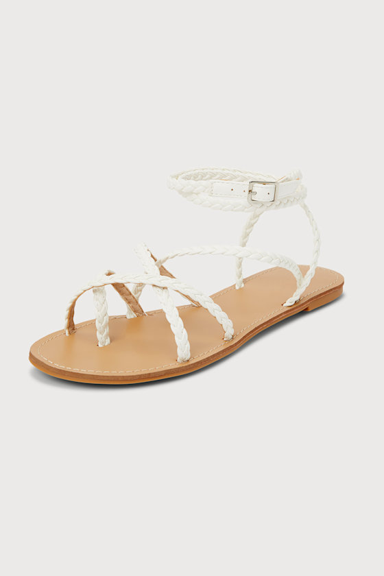 White Strappy Sandals - Thong Upper Sandals - Ankle Strap Sandals - Lulus