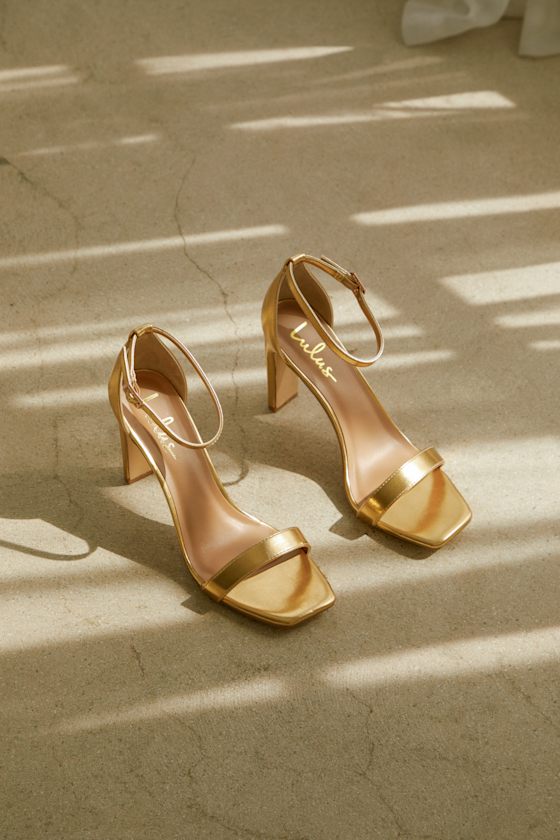 Gold Metallic High Heels - Gold Ankle Strap Heels - Shiny Heels - Lulus